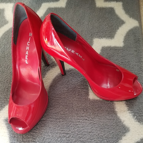 Michael | Shoes | Patent Red Platform Peep Toe Heels By Michael | Poshmark